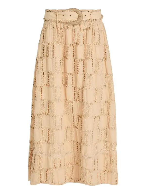 Farm Rio Crochet-trimmed Broderie Anglaise Cotton Maxi Skirt - Neutral