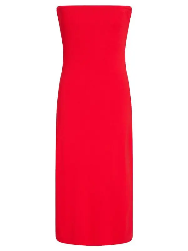 Staud Canna Strapless Ribbed Knit Midi Dress - Tomato Red