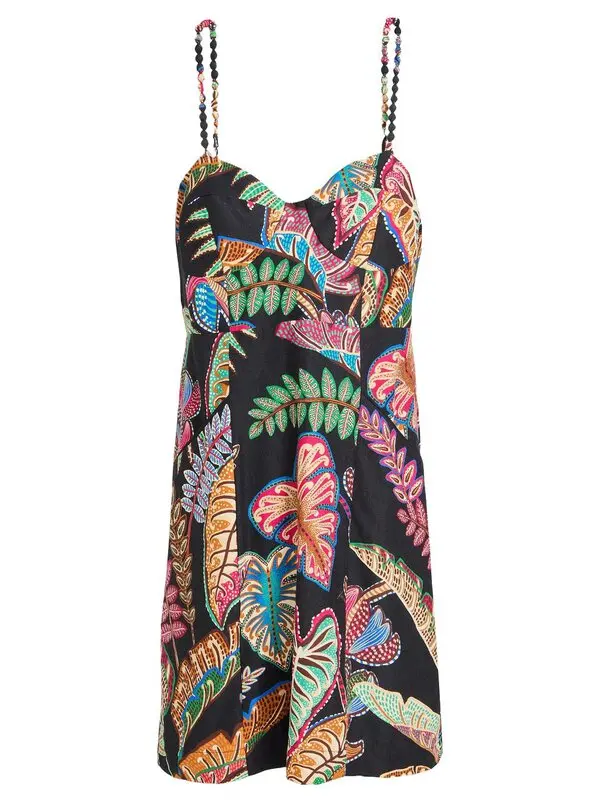 Farm Rio Printed Linen-blend Mini Dress - Black