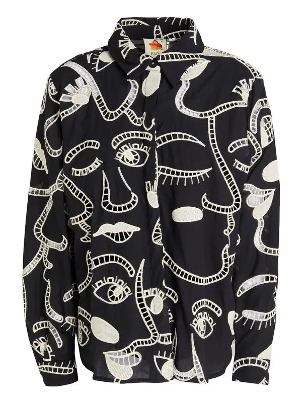 Farm Rio Embroidered Cotton-poplin Shirt - Black