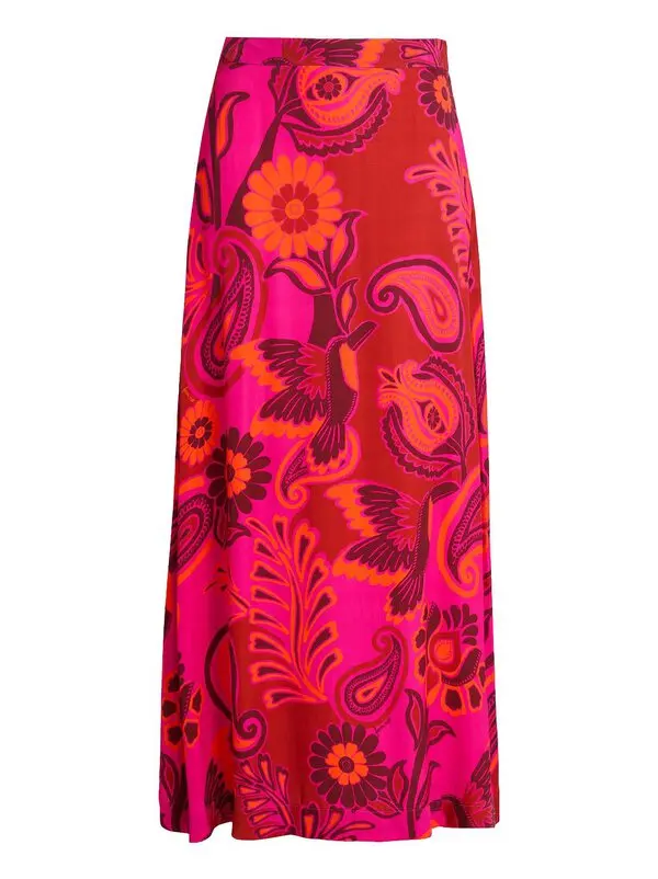 Farm Rio Printed Satin Maxi Skirt - Fuchsia