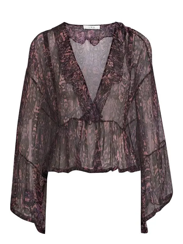 IRO PARIS Ruffled Printed Crepon Blouse - Black