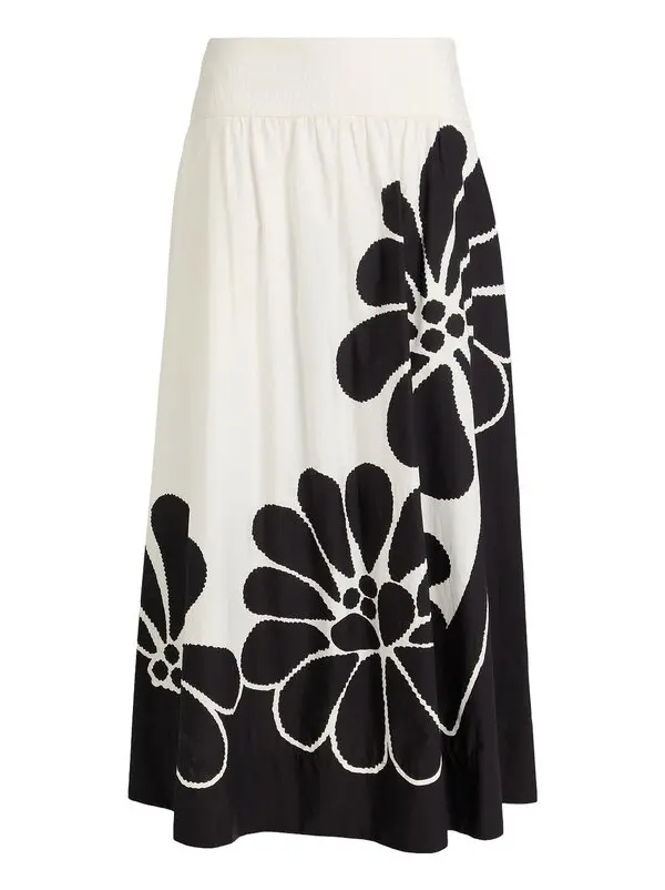 Farm Rio Floral Print Cotton Poplin Midi Skirt - Ivory