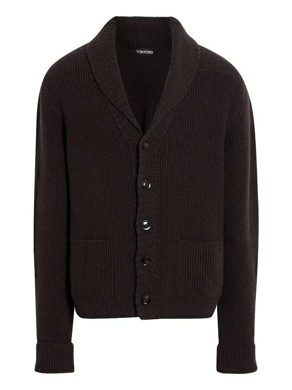 TOM FORD Ribbed Cashmere Cardigan - Dark Brown
