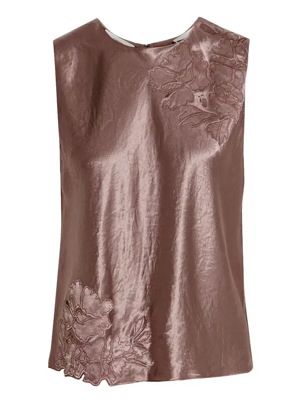 Vince Floral Appliquéd Crinkled Satin Top - Brown