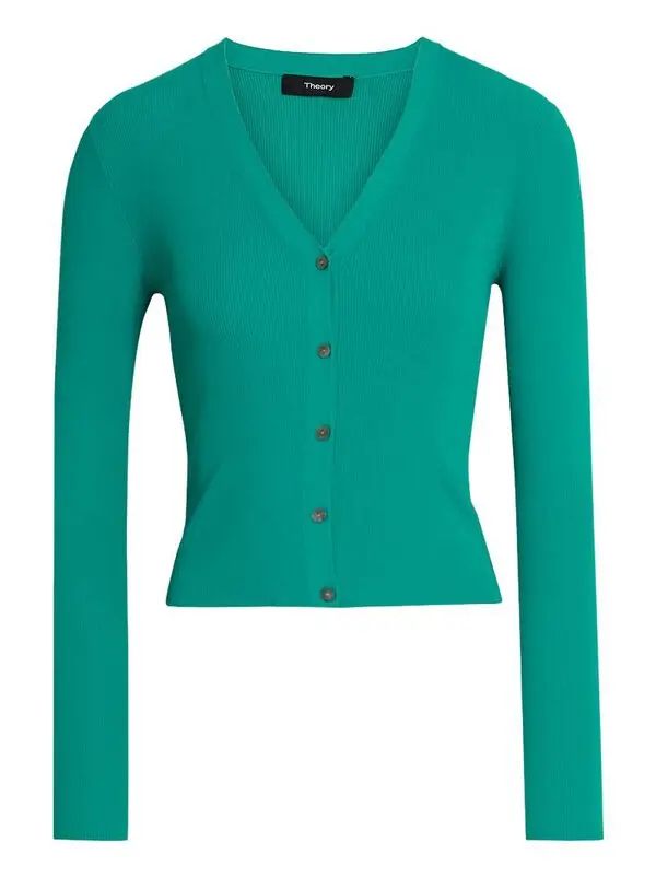 Theory Cropped Ribbed Knit Cardigan - Jade