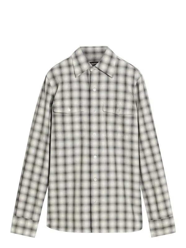 TOM FORD Checked Cottontwill Shirt - Gray
