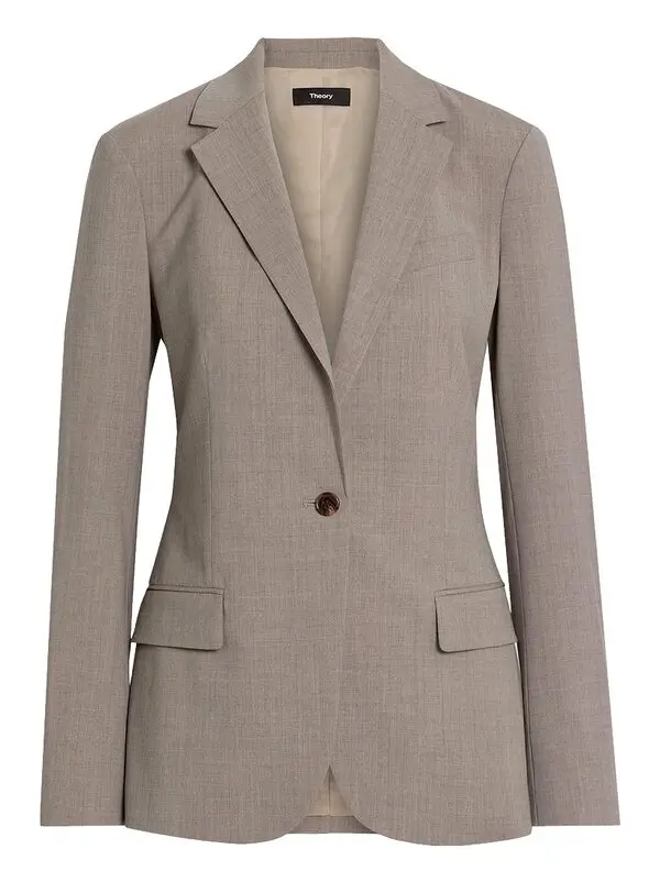 Theory Wool-blend Blazer - Mushroom