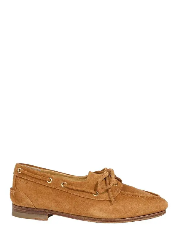 Bally Suede Almond Toe Lace-up Boat Shoes - Camel