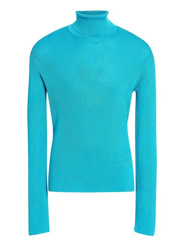 TOM FORD Ribbed Silk Turtleneck Sweater - Turquoise