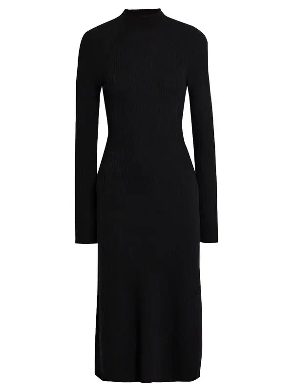 Theory Ribbed Merino Wool-blend Midi Dress - Black