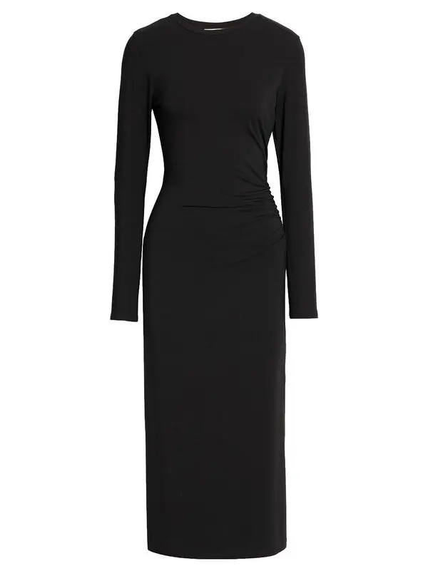 Vince Ruched Stretch Jersey Midi Dress - Black