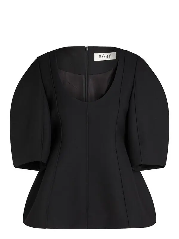 RÓHE Peplum Top With Puffed Sleeves - Black