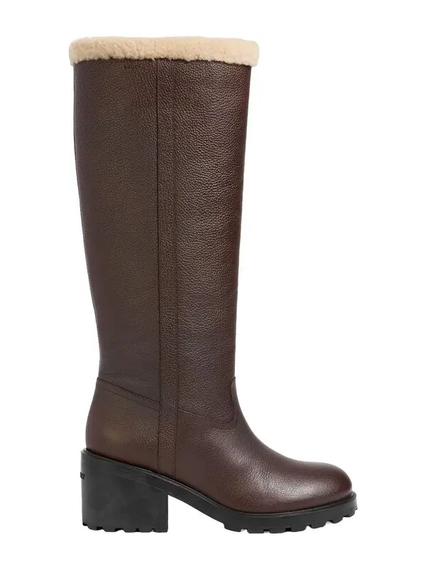 Bally Padma Pebbled Leather And Shearling Knee-high Boots - Chocolate
