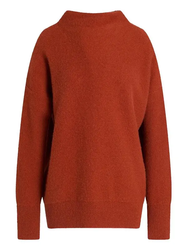 Vince Cashmere Turtleneck Sweater With Ribbed Trims - Brick