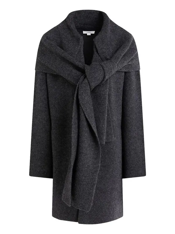 Vince Knitted Coat With Neckties - Dark Gray