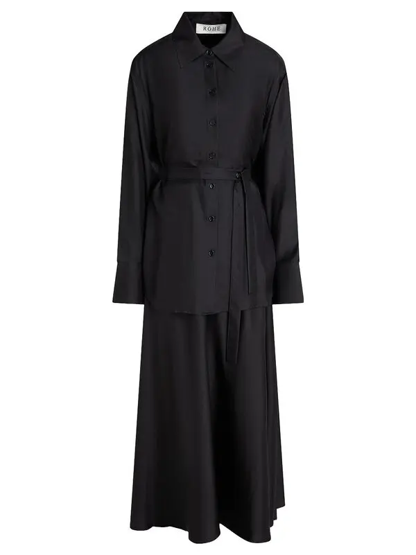 RÓHE Silk Twill Midi Shirt Dress With Cutout Waist And Belt - Black