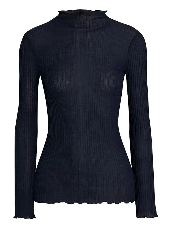 Theory Ribbed Cotton And Silk-blend Turtleneck Top - Navy