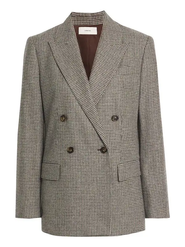 Vince Double-breasted Houndstooth Flannel Blazer - Brown