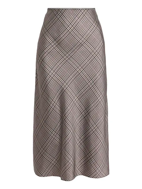 Vince Checked Satin Midi Skirt - Chocolate