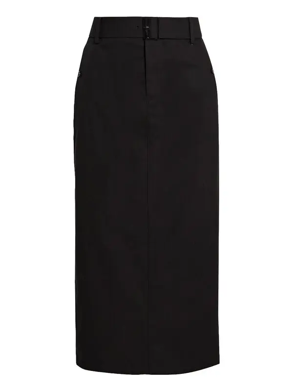 Vince Belted Cotton-twill Midi Skirt - Black