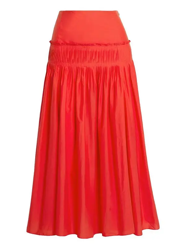 Theory Pleated Cotton-blend Midi Skirt - Tomato Red