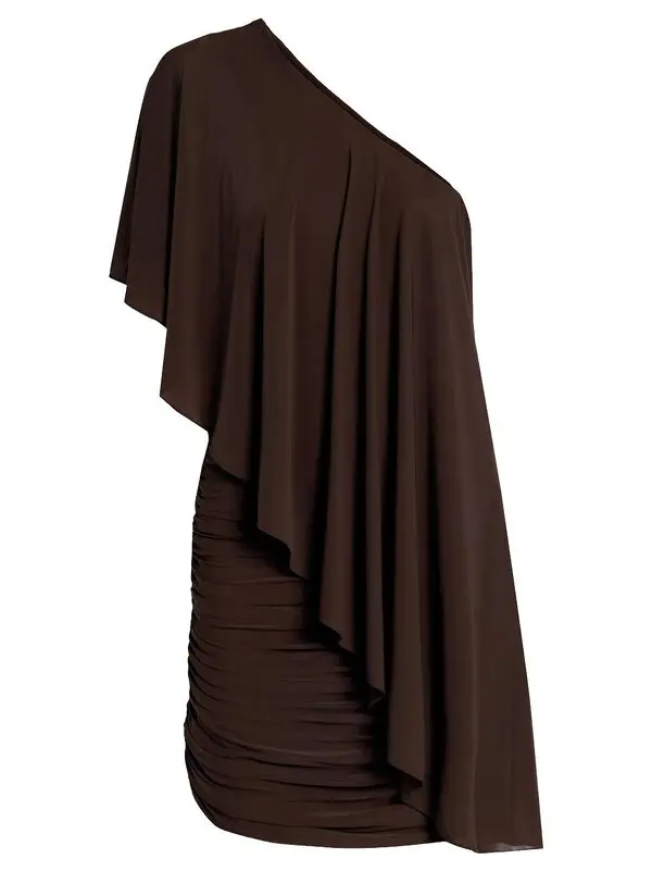 Ronny Kobo Stella One-shoulder Draped Stretch-jersey Mini Dress - Dark Brown