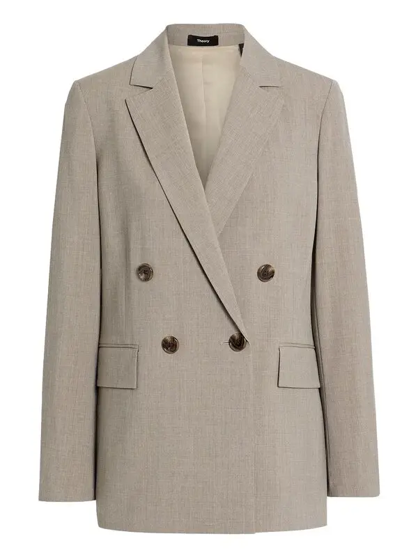 Theory Double-breasted Wool-blend Blazer - Mushroom