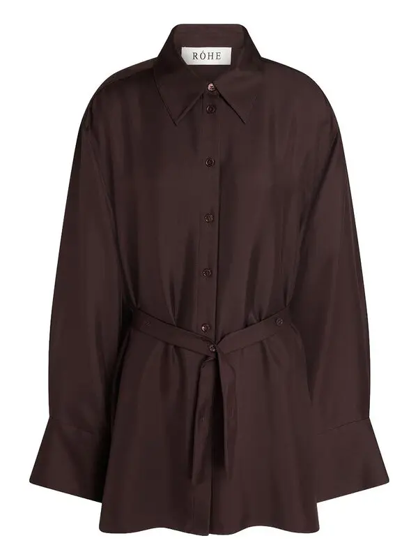 RÓHE Silk-twill Cutout Shirt With Half Belt - Chocolate