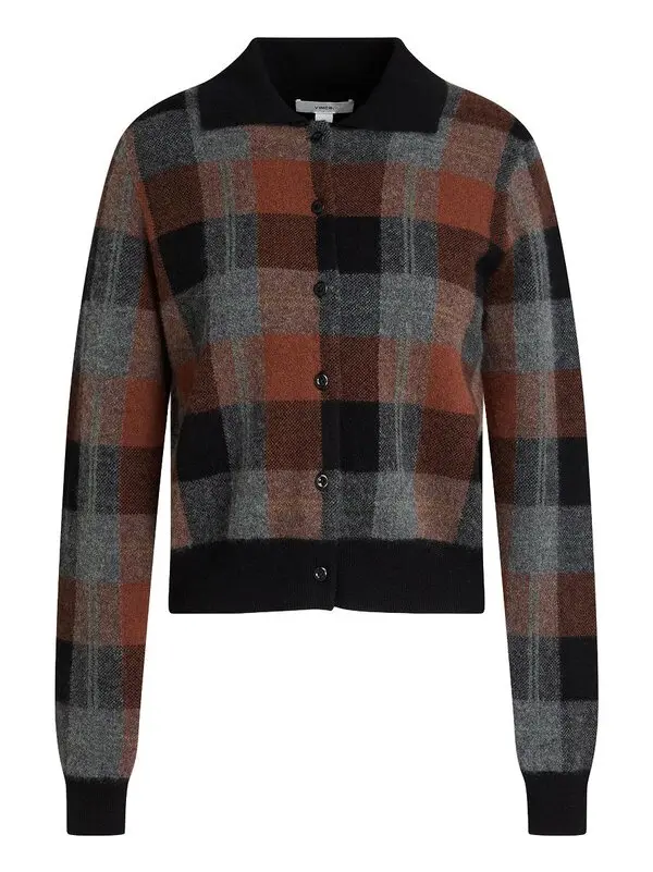 Vince Checked Cashmere Cardigan - Brown