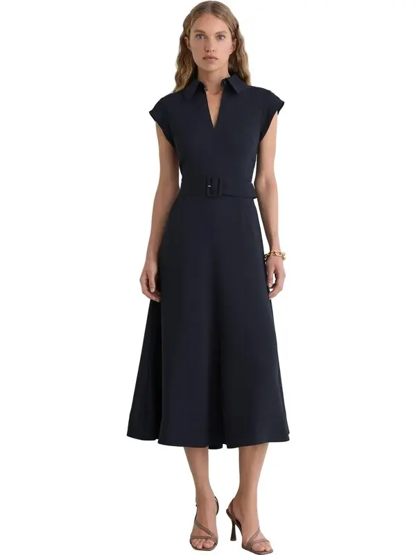 REISS Sloane Collared Belted Midi Dress - Navy
