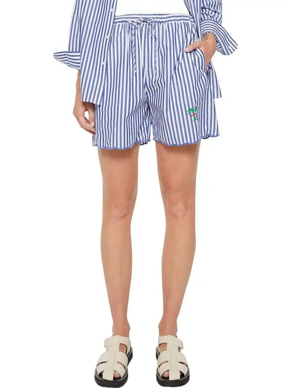 MOTHER The Drawn Freeballer Stripe Cotton Shorts - White And Blue Stripe