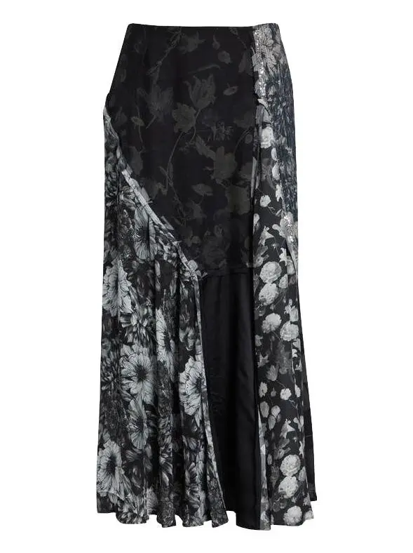 MAISON MARGIELA Sequin & Floral Patchwork Maxi Skirt - Black Multicolor