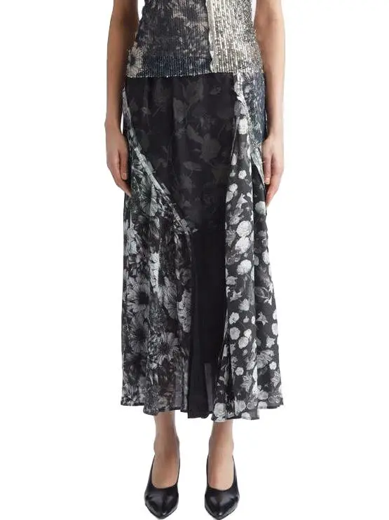 MAISON MARGIELA Sequin & Floral Patchwork Maxi Skirt - Black Multicolor