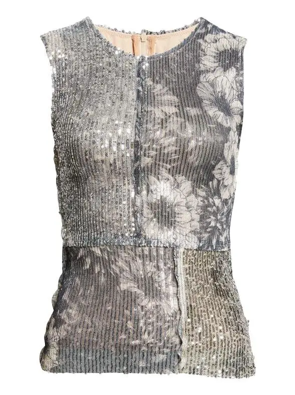 MAISON MARGIELA Sequin Floral Print Sleeveless Top - Multicolor Variant