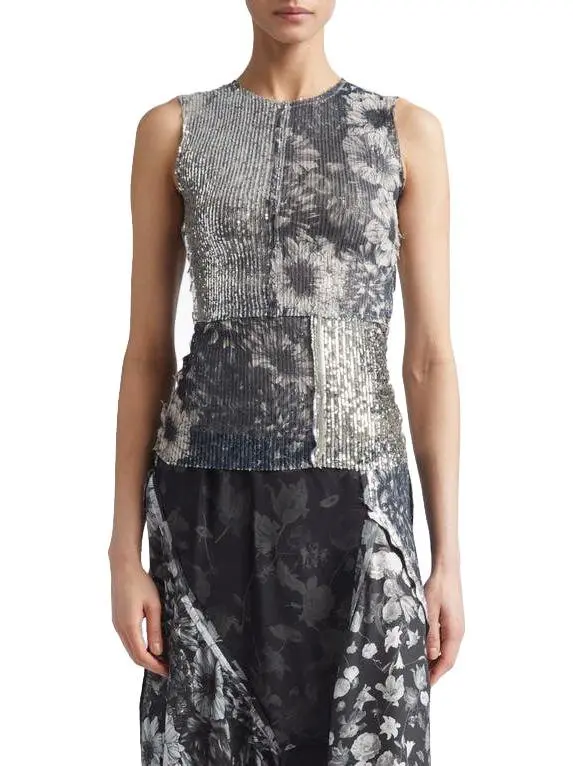 MAISON MARGIELA Sequin Floral Print Sleeveless Top - Multicolor Variant