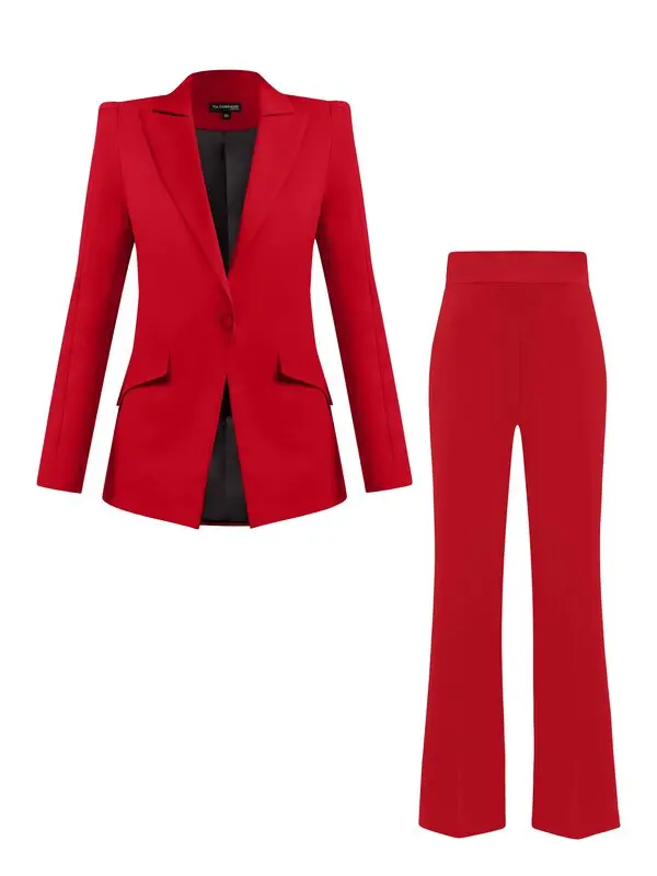 TIA DORRAINE Illusion Blazer And Trousers Set - Red