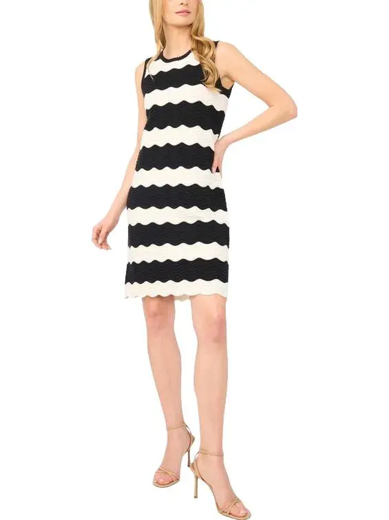 Halogen Sleeveless Scalloped Stripe Shift Dress - New Ivory
