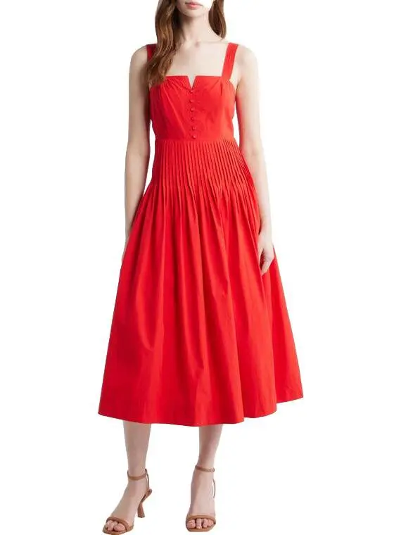 Moon River Pintuck Pleat Midi Dress - Red