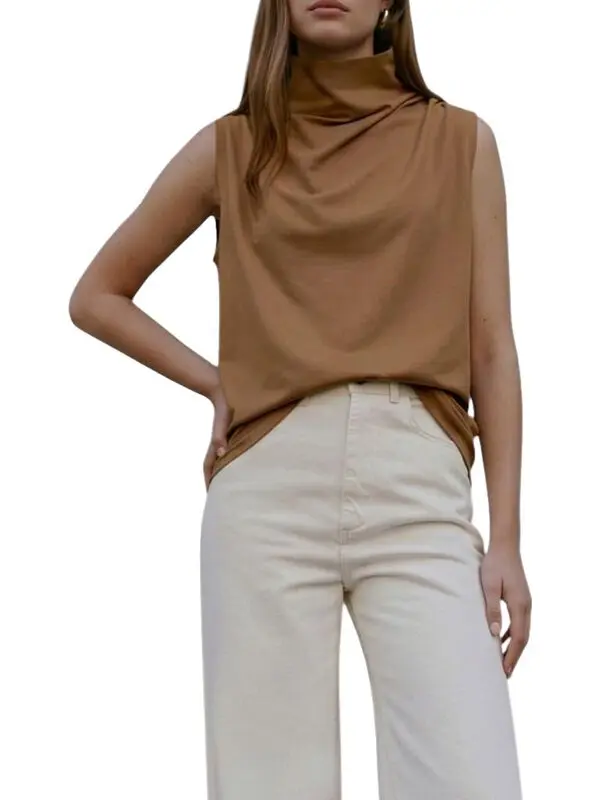 MARCELLA Finch French Terry Funnel Neck Sleeveless Top - Chestnut Brown