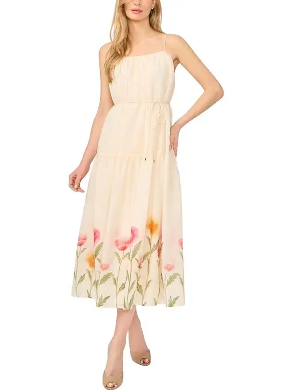 Ted Baker London Floral Print Tiered Midi Dress - Antique White