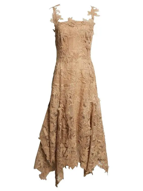 Oscar De La Renta Dominican Republic Toile Guipure Lace Cocktail Dress - Biscuit