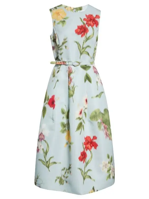 Oscar De La Renta Chiné Dominican Floral Faille Midi Dress - Saltwater Multi