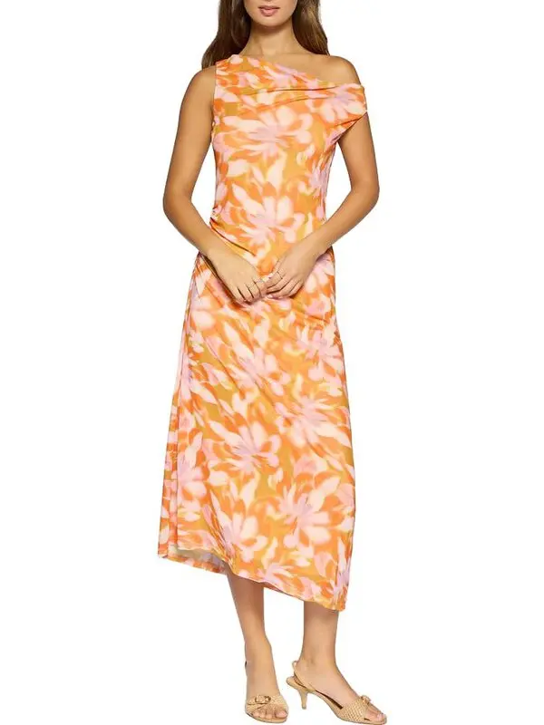 LOST + WANDER Mykonos Dream One-shoulder Midi Dress - Orange-multi