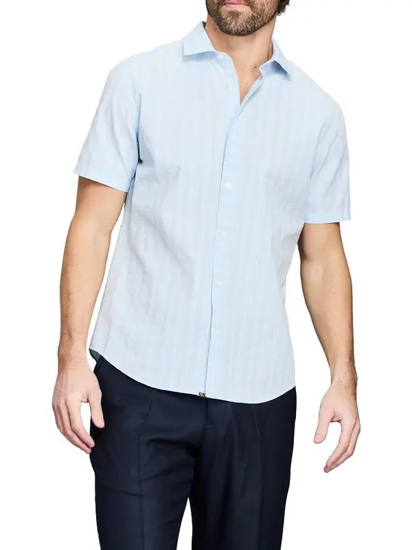 Billy Reid Textured Plaid Cotton Button-up Shirt - Light Blue