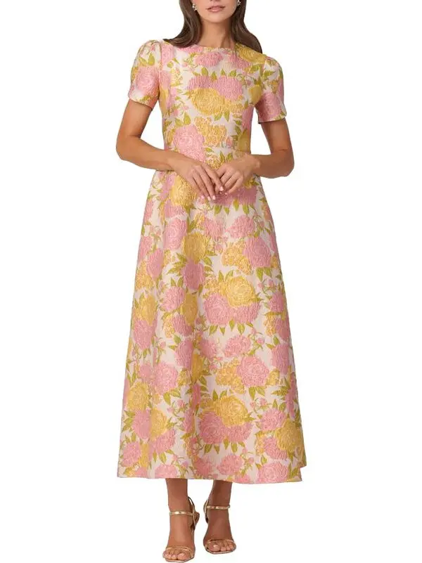 Shoshanna Floral Jacquard Vivianne Dress - Amber/blush