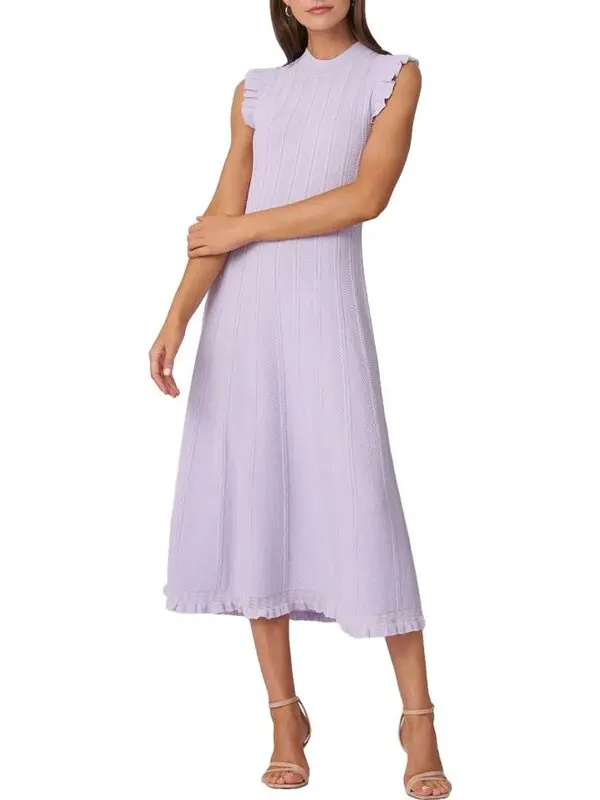 Shoshanna Pointelle Knit Tucker Midi Dress - Lilac