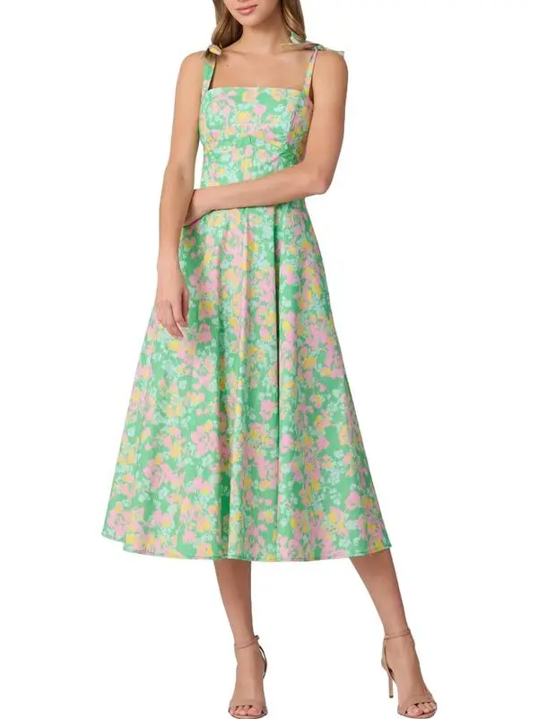 Shoshanna Bayberry Floral Majorelle Midi Dress - Bright Mint