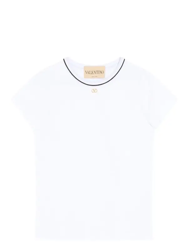 Valentino Garavani Cotton T-shirt With Vlogo Detail And Contrast Trim - White