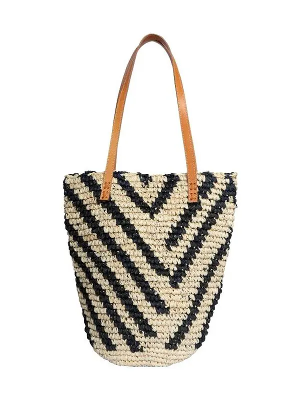 JELAVU Hamptons Raffia Tote Bag - Black/natural Zebra